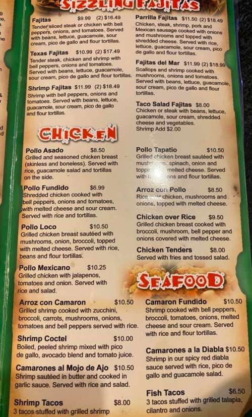 El Poblano Mexican Restaurant menu in Chapin, South Carolina, USA