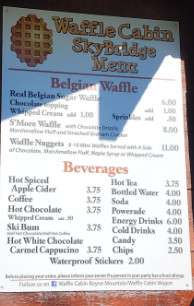 Waffle Cabin menu in Thompsonville, Michigan, USA