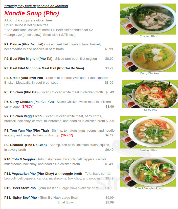 Menu for Pho Xpress in Grapevine, Texas, United States