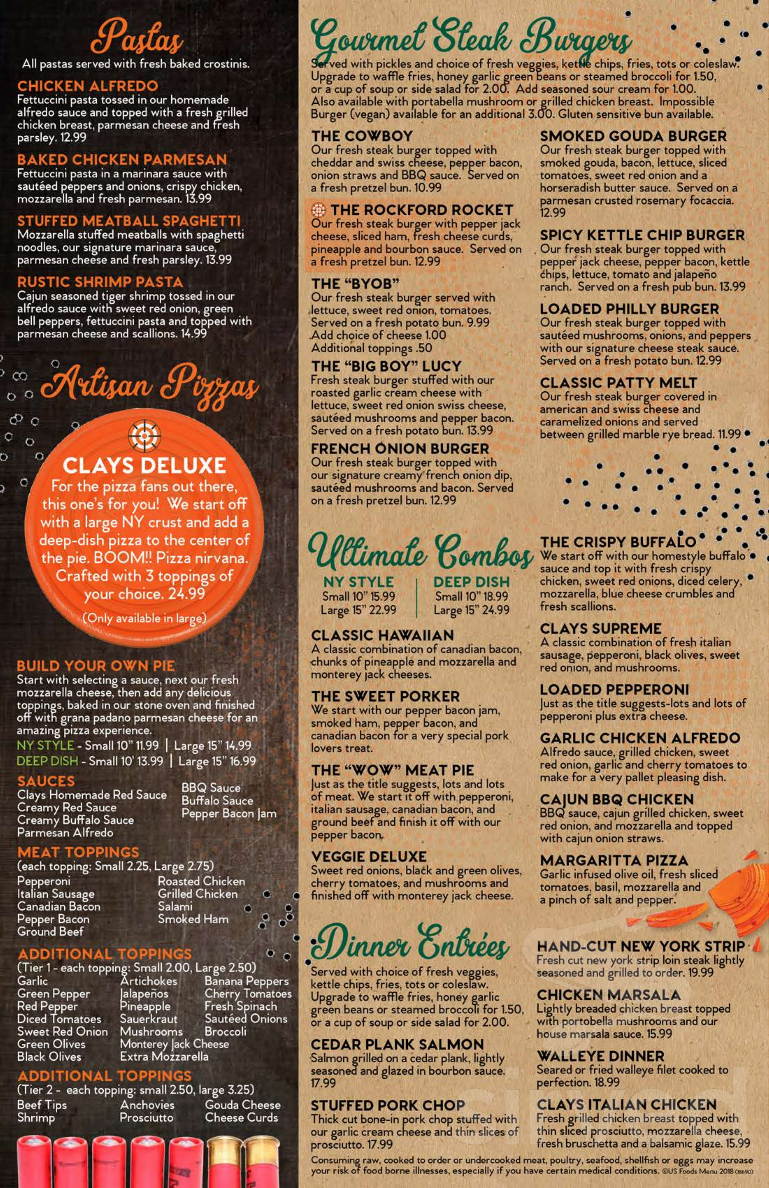 Menu - Rockford MN's Clays Bar and Grill | Sirved