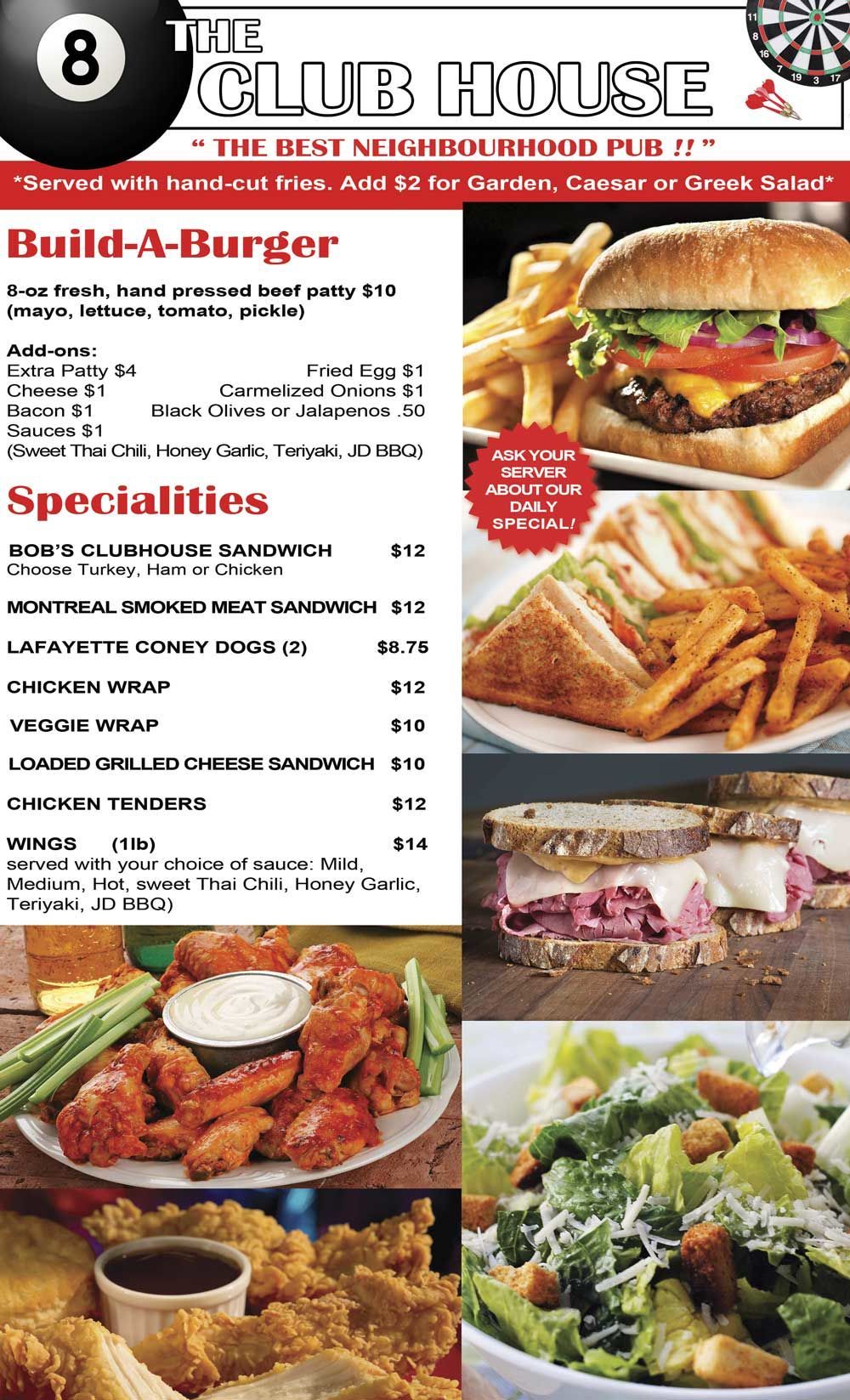The Clubhouse menu in Tecumseh, Ontario, Canada
