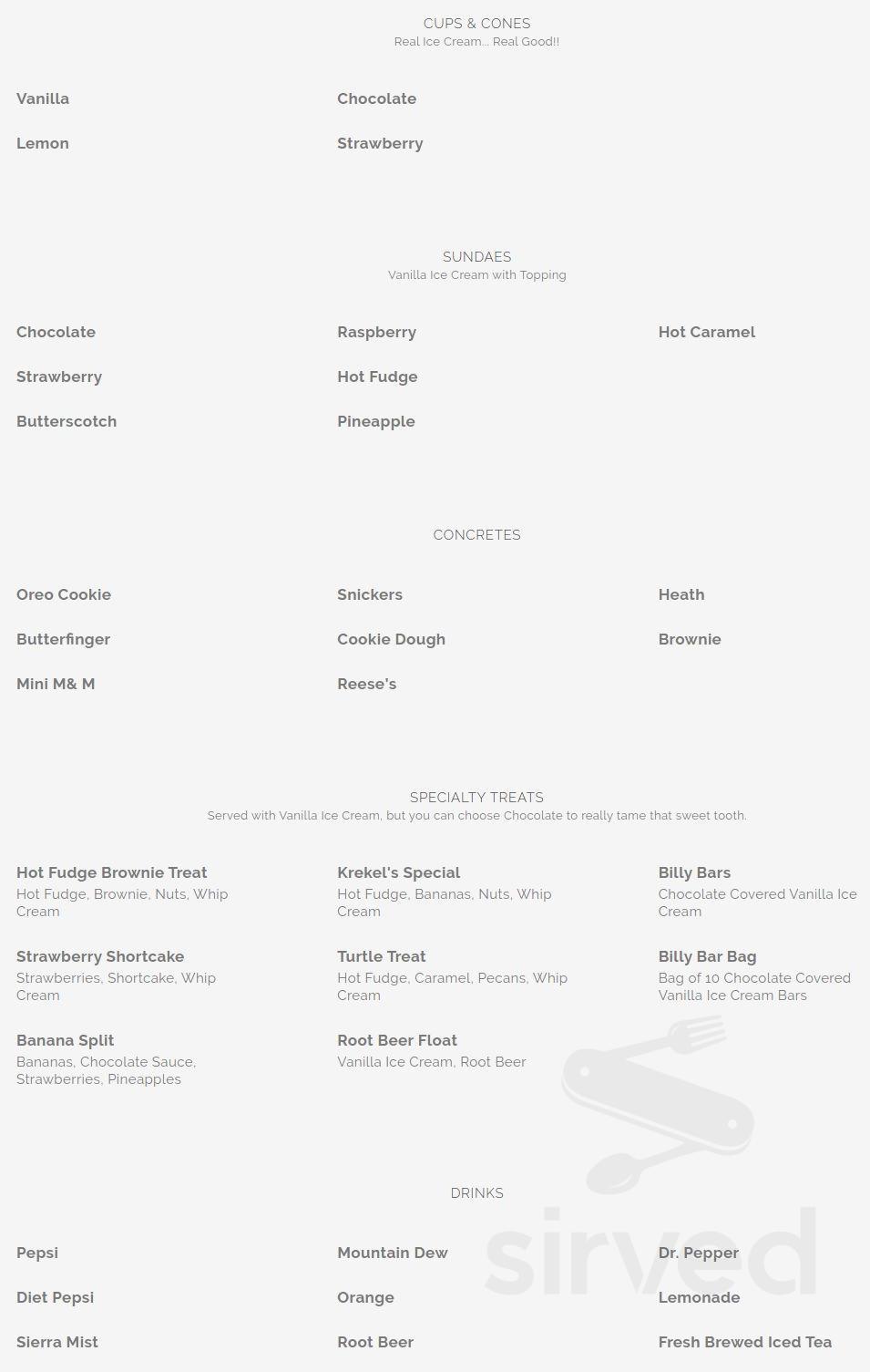 Krekel's Custard Mt. Zion menus in Mt Zion, Illinois, United States