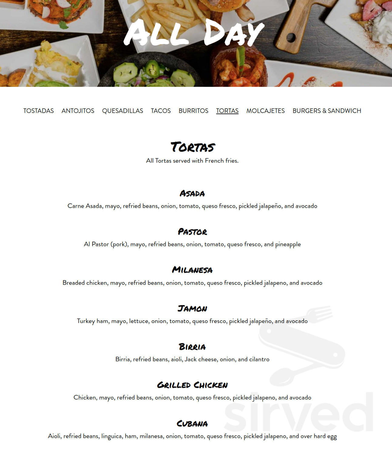 TOSTADAS menu in San Jose, California, USA