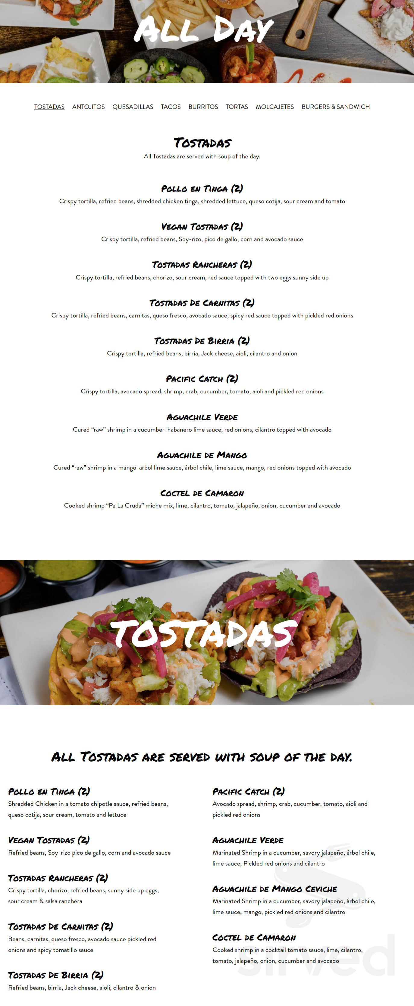 TOSTADAS menu in San Jose, California, USA