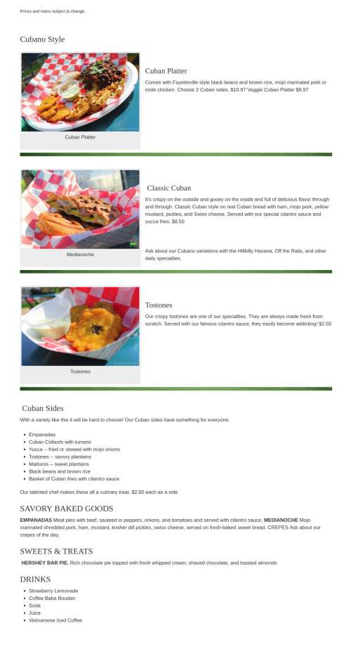 The Green Goat menu in Fayetteville, Arkansas, USA