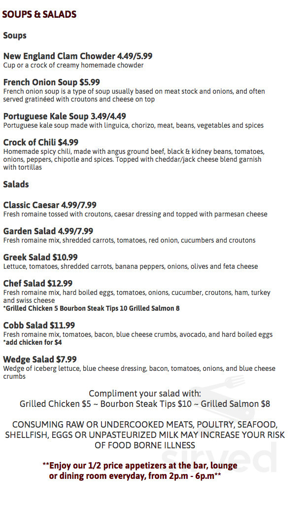 Menu - Wareham MA's BB's Bar & Function Halls | Sirved