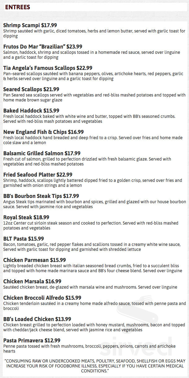 Menu - Wareham MA's BB's Bar & Function Halls | Sirved
