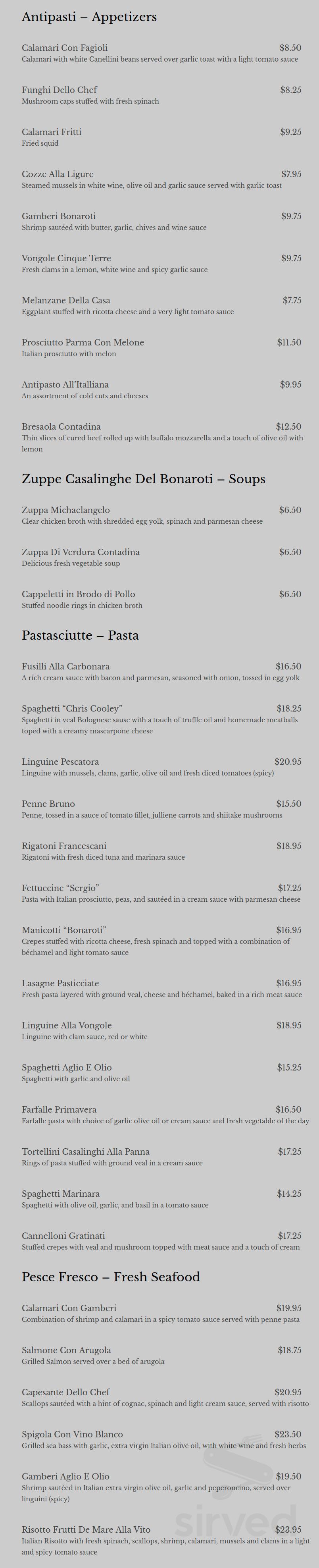 Ristorante Bonaroti menu in Vienna, Virginia, USA