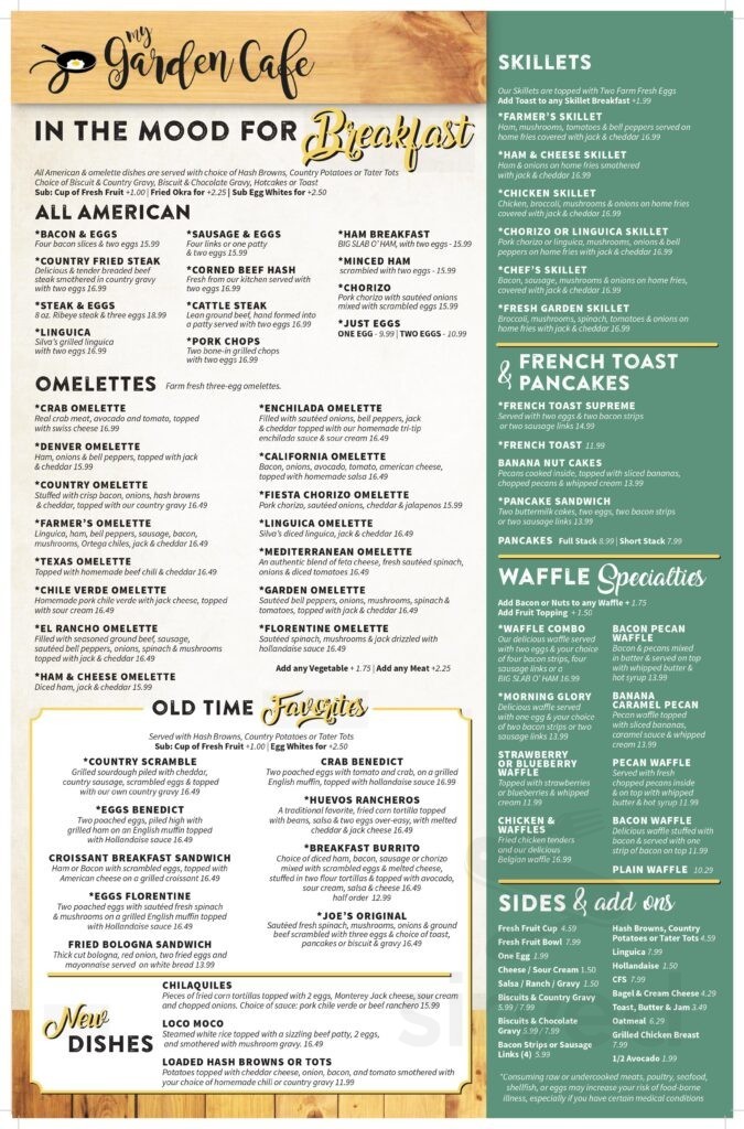 My Garden Café menu in Sonora, California, USA