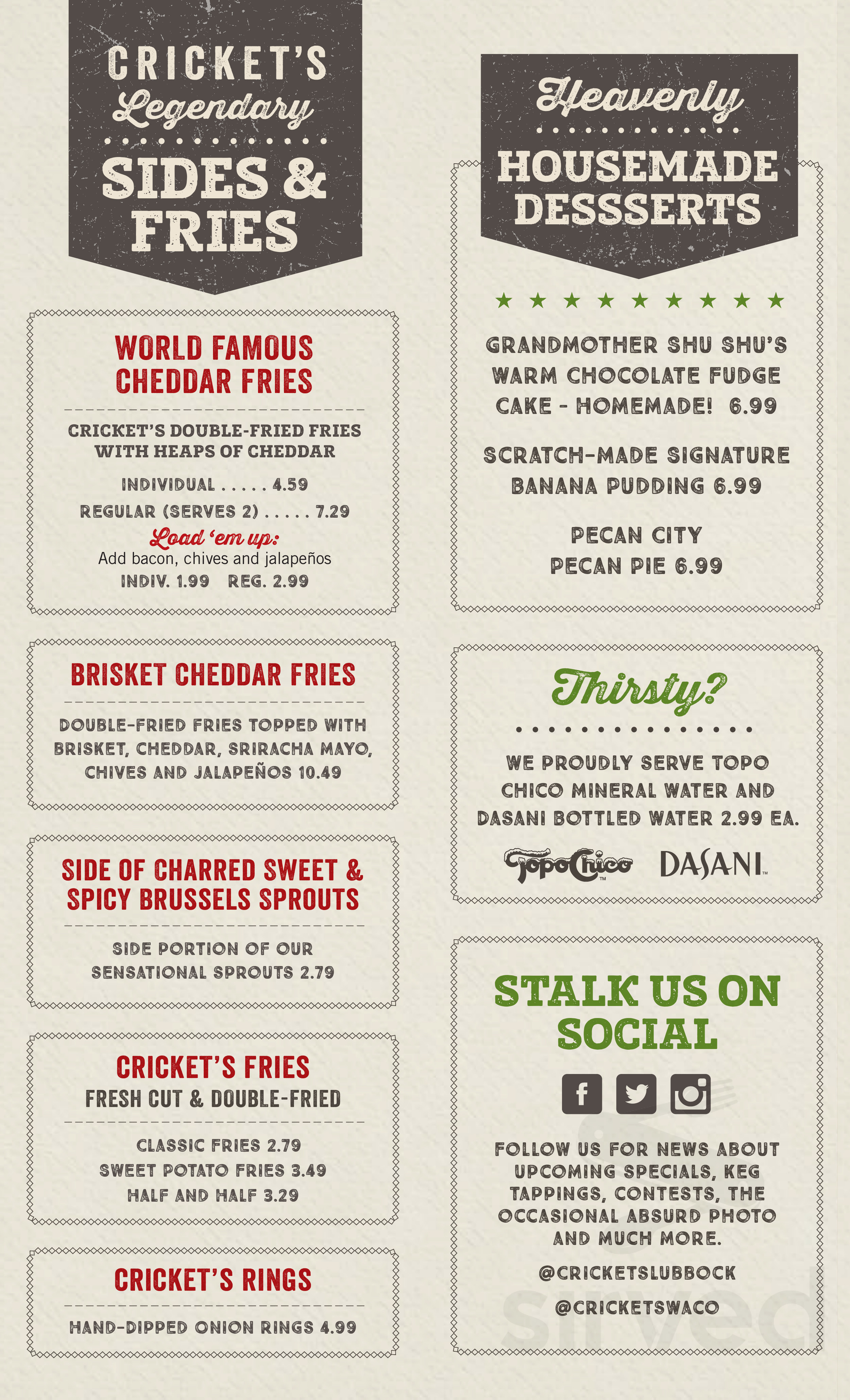 Cricket's Draft House + Grill menus in Lubbock, Texas, United States