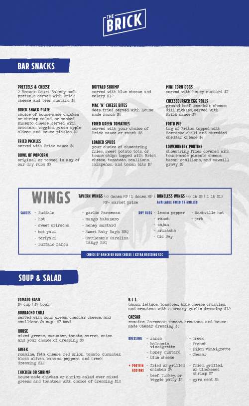 The Brick: Charleston's Favorite Tavern menu in Charleston, South ...