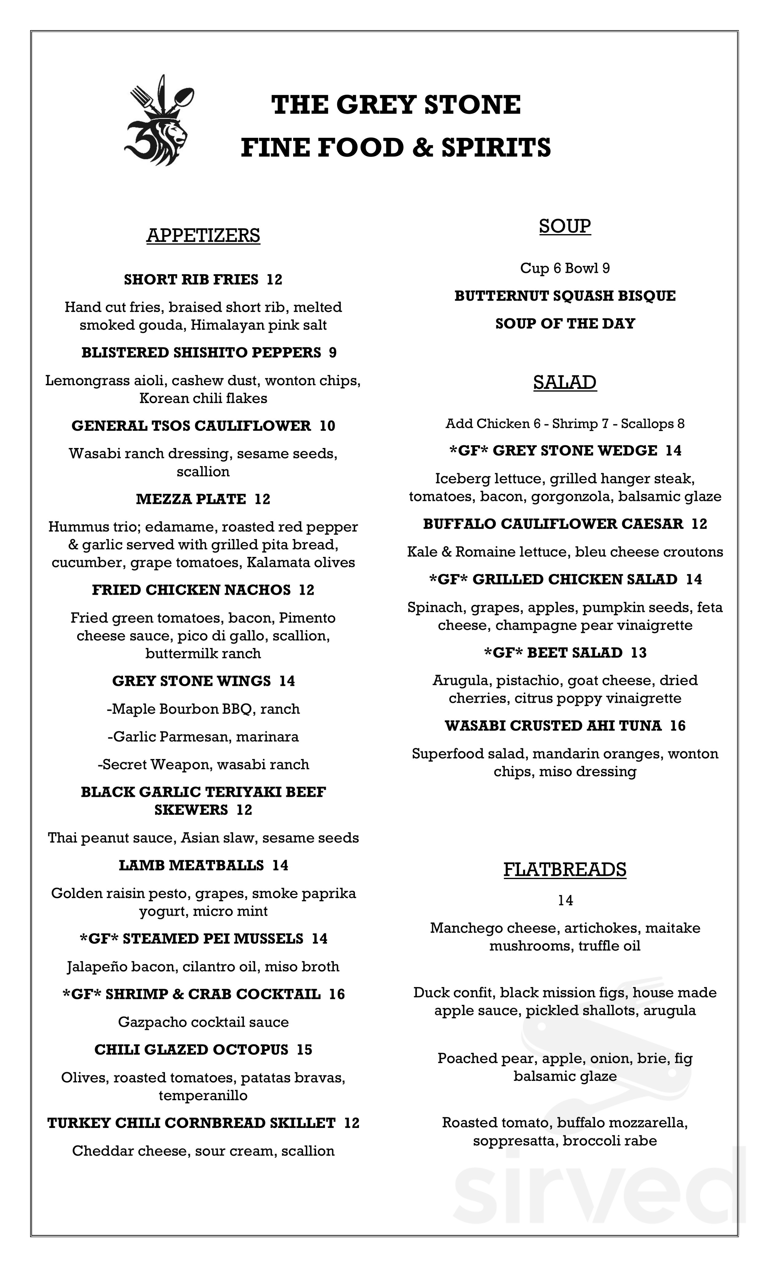 The Grey Stone Fine Food and Spirits Menu - Newtown, Pennsylvania | Sirved