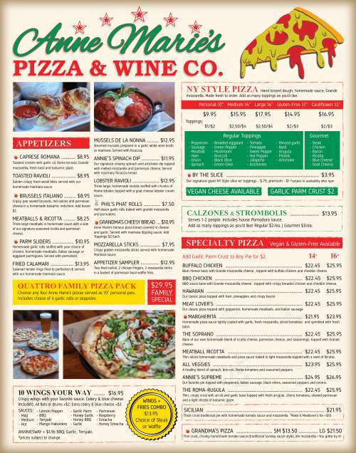 Anne Marie's Pizza & Wine Co. menu in Pompano Beach, Florida, USA