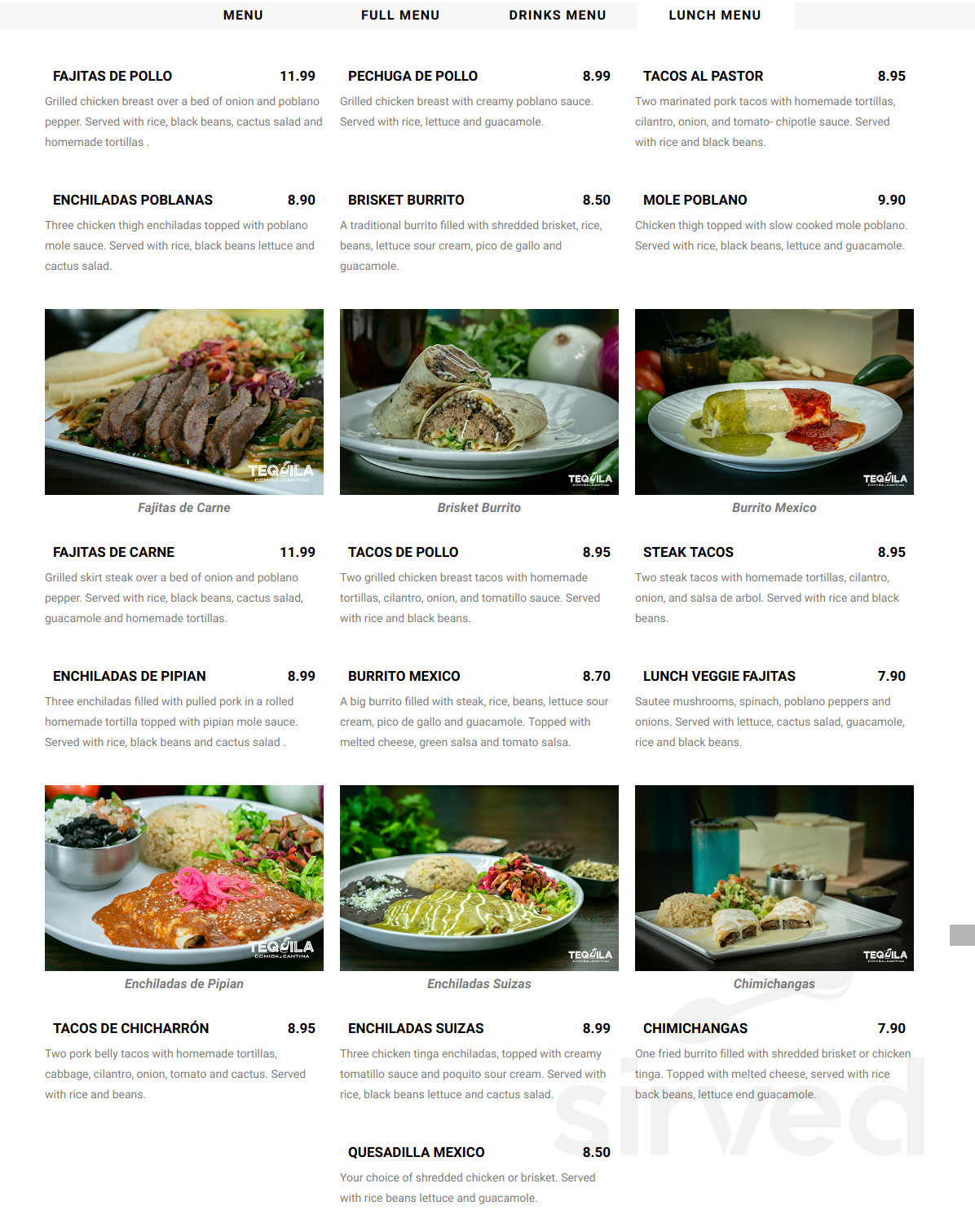 Menu - Wilmington NC's Tequila Comida & Cantina | Sirved