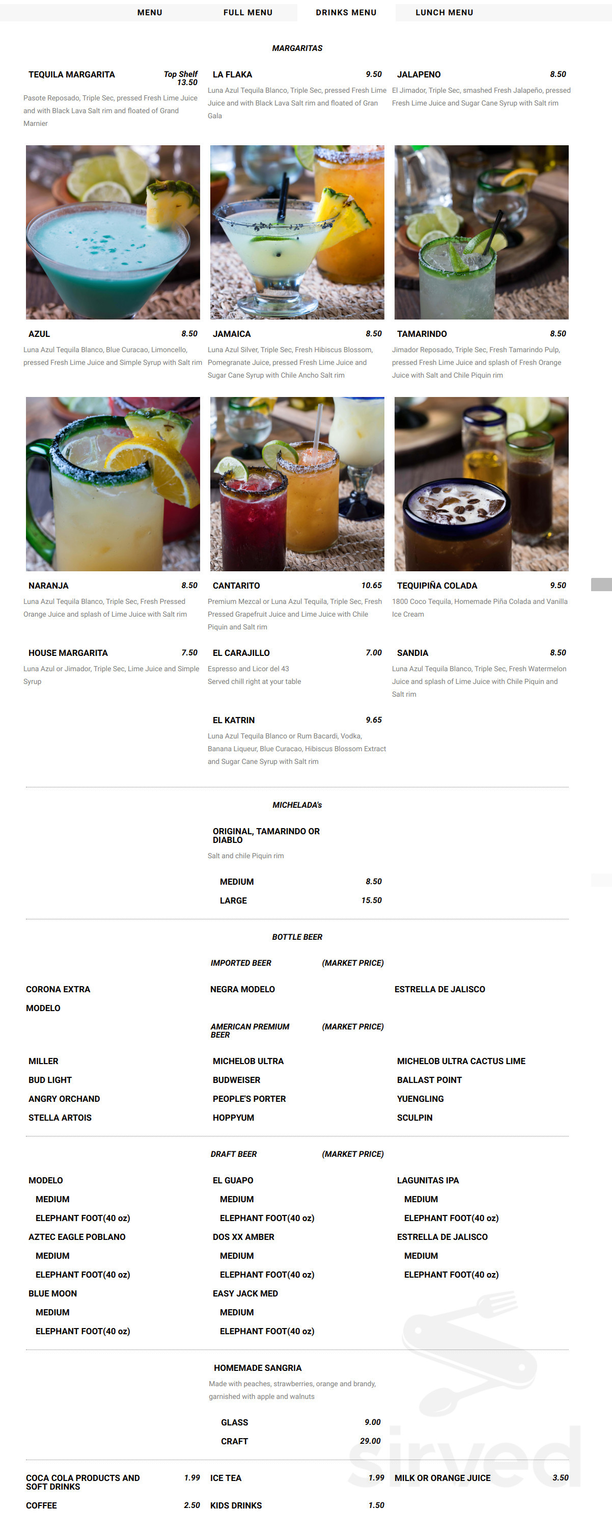 Menu - Wilmington NC's Tequila Comida & Cantina | Sirved