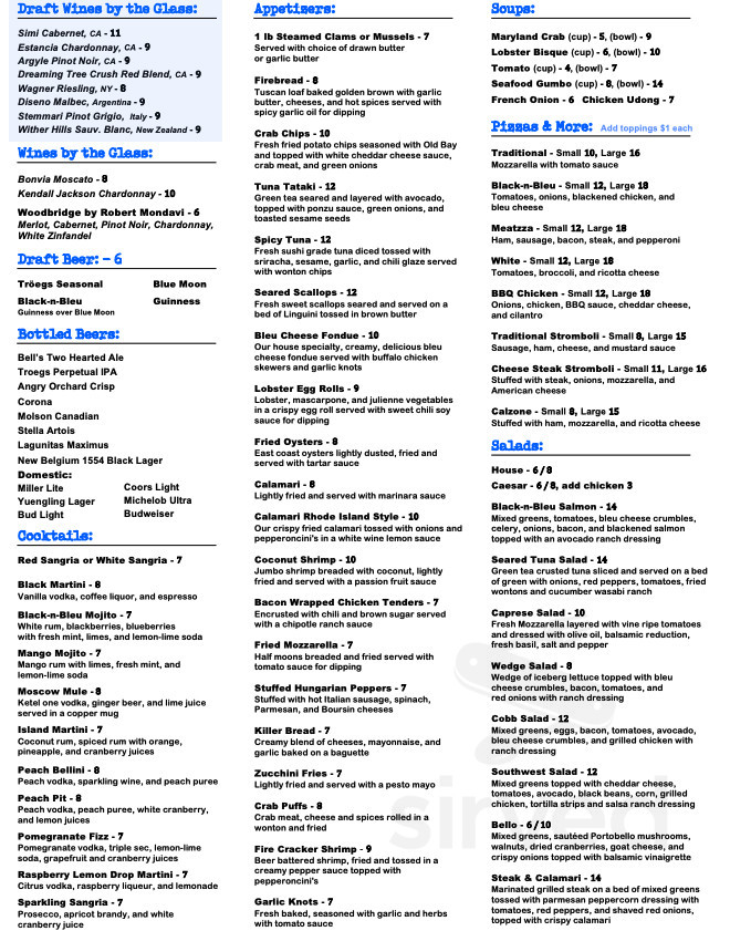 Black n Bleu Restaurant menus in Mechanicsburg, Pennsylvania, United States