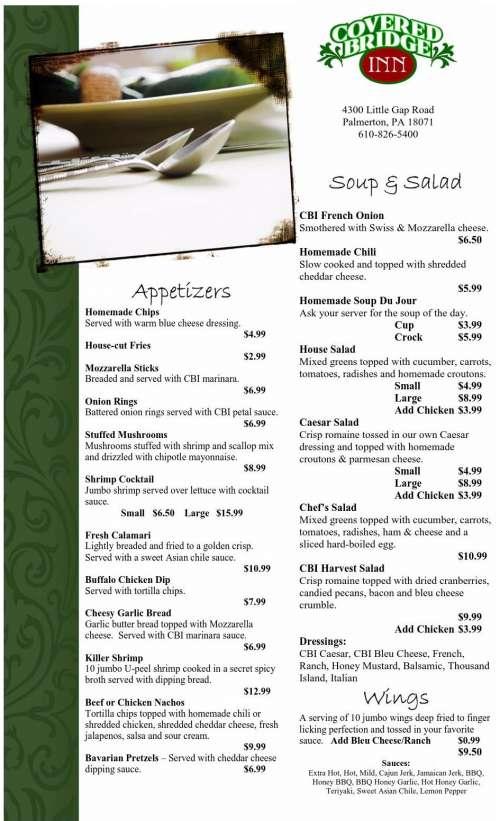 Covered Bridge Inn menu in Palmerton, Pennsylvania, USA