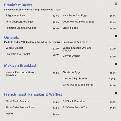 Fantastic Cafe menu in Westminster, California, USA