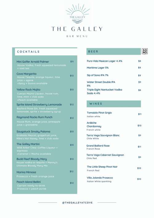The Galley menu in Norwalk, Connecticut, USA