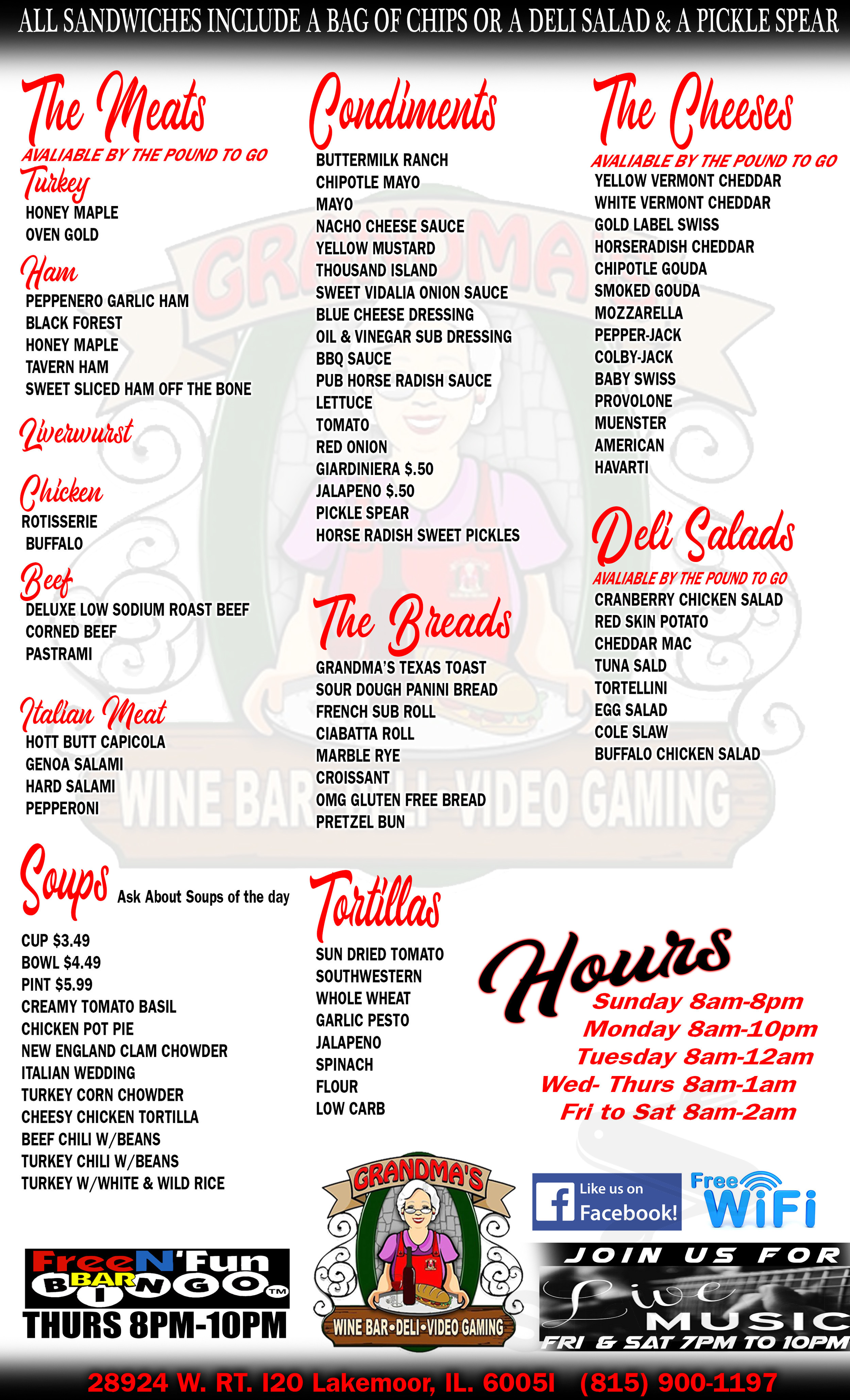 Grandma's Wine Bar & Deli menu in Lakemoor, Illinois, USA