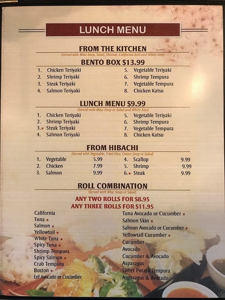 Sakura Japanese Sushi Steak House Hueytown menu in Hueytown, Alabama, USA