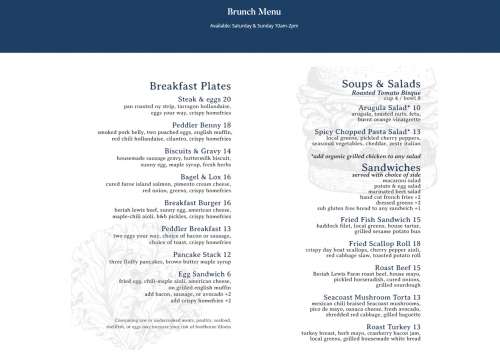 The Tin Peddler menu in North Stonington, Connecticut, USA