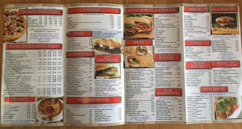 Evans Pizza Restaurant Bar menu in Philadelphia, Pennsylvania, USA