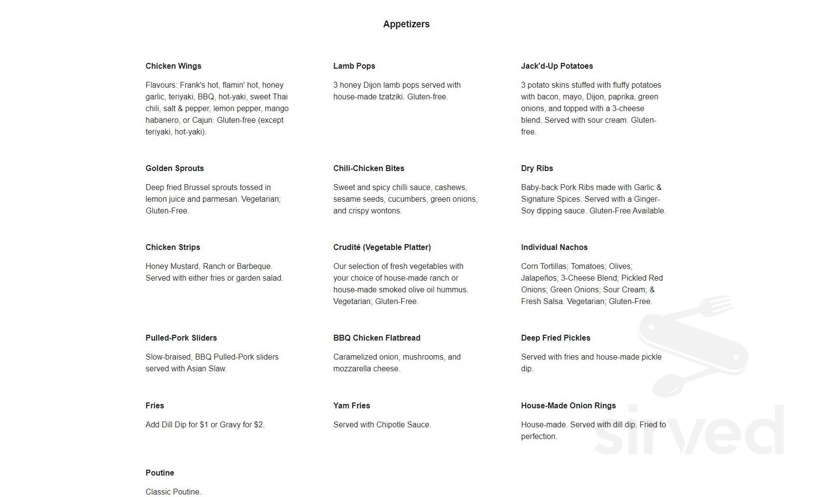 Golden Parrots Pub & Restaurant menu in Coquitlam, British Columbia, Canada