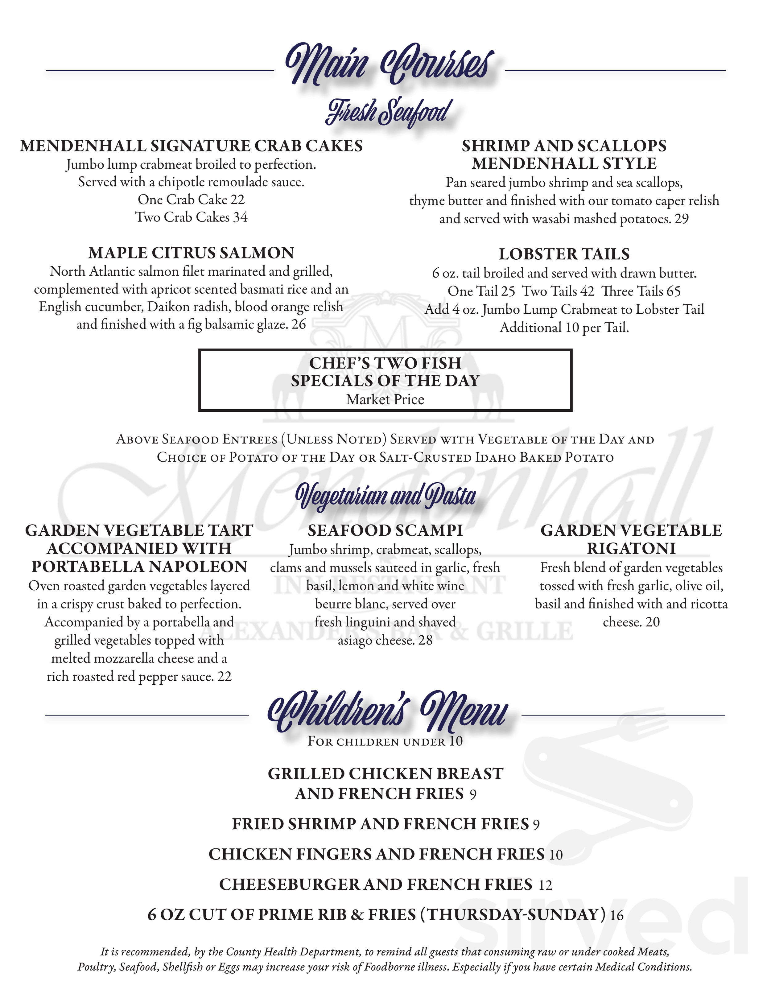 Mendenhall Inn Restaurant menu in Mendenhall, Pennsylvania, USA