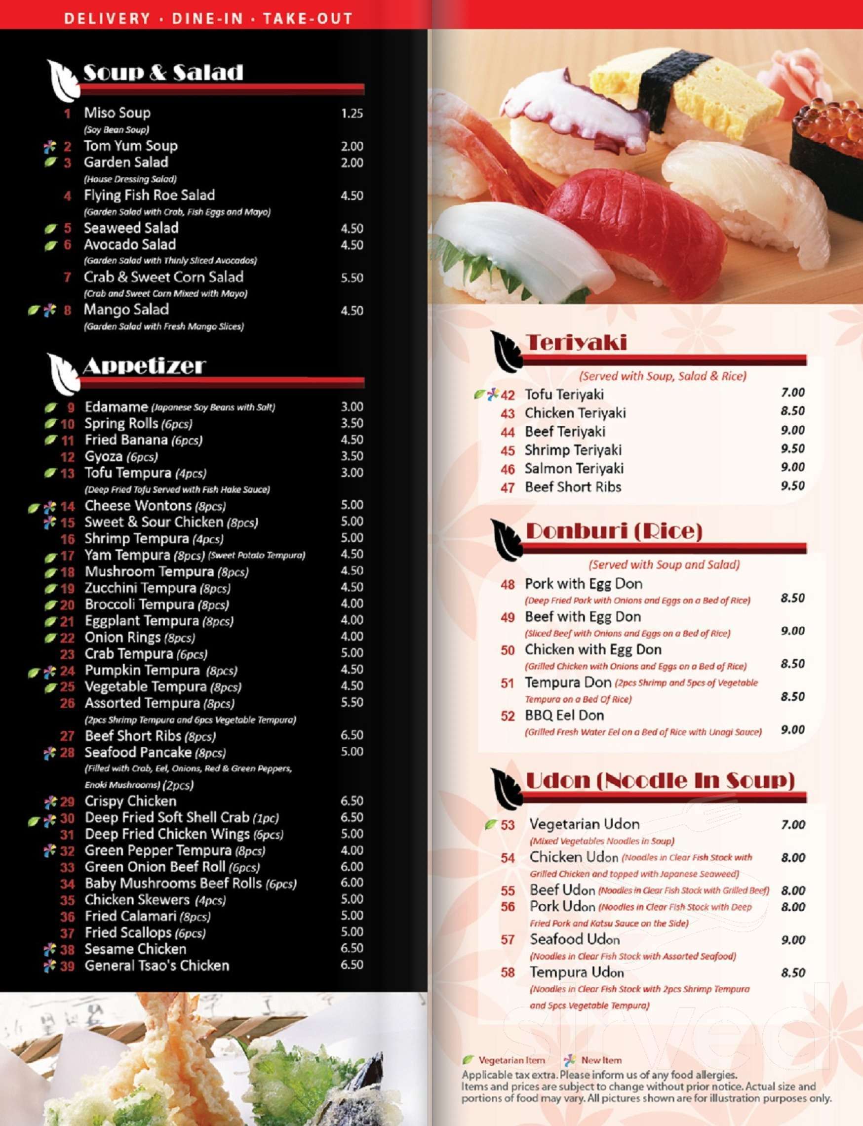 Nara Sushi menu in Kitchener, Ontario, Canada