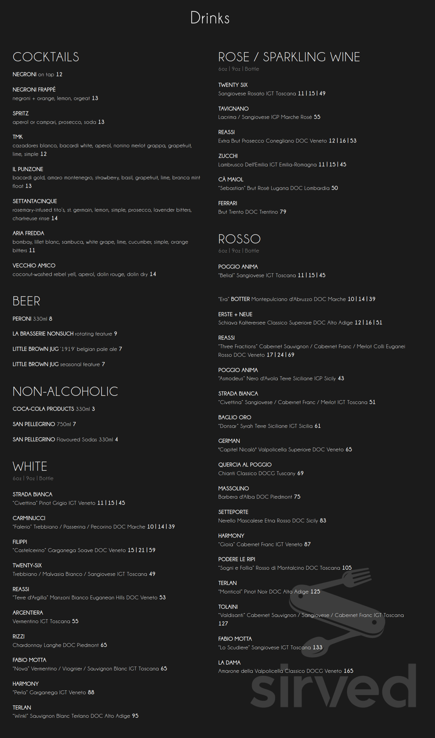 Gusto North menu in Winnipeg, Manitoba, Canada