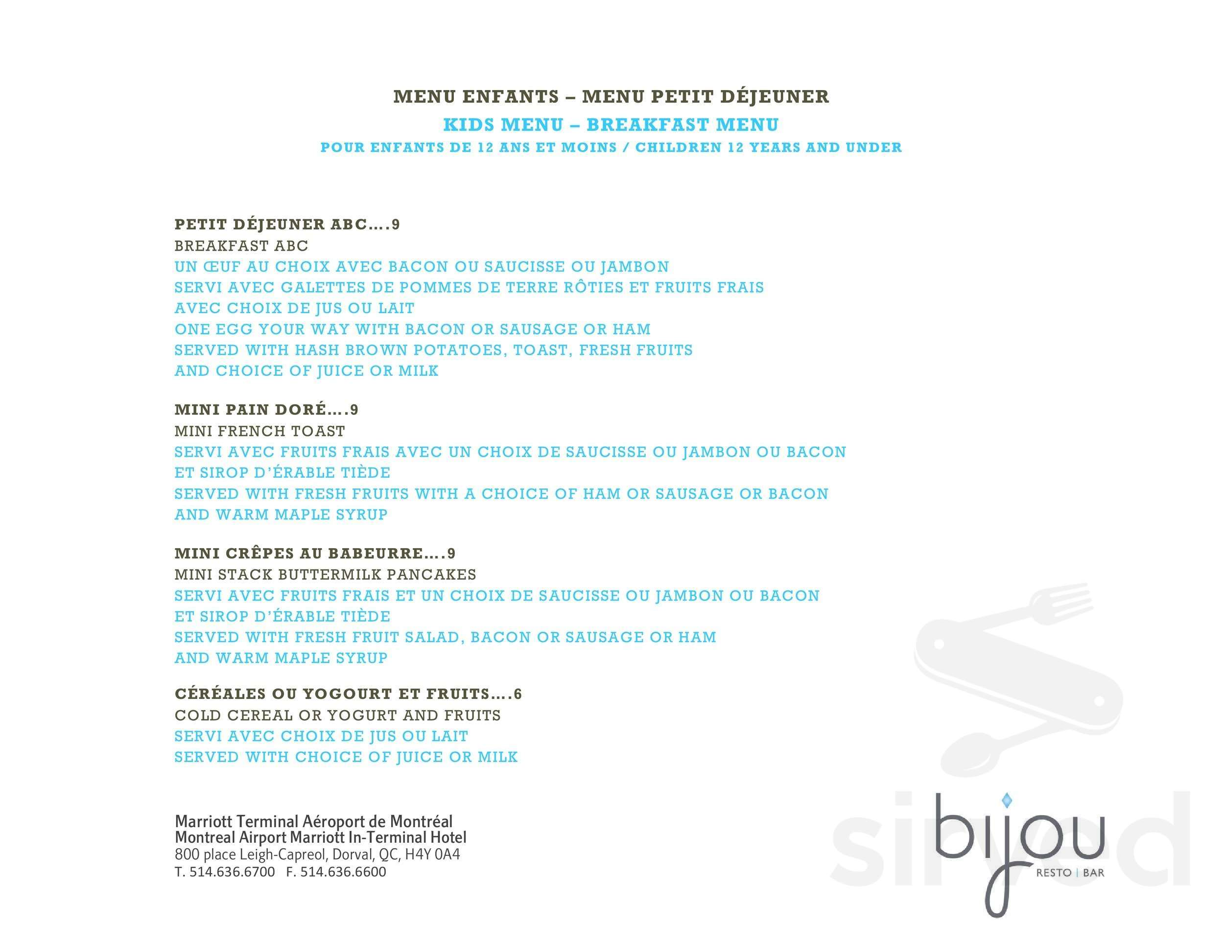 Bijou Resto Bar menu in Dorval, Quebec, Canada
