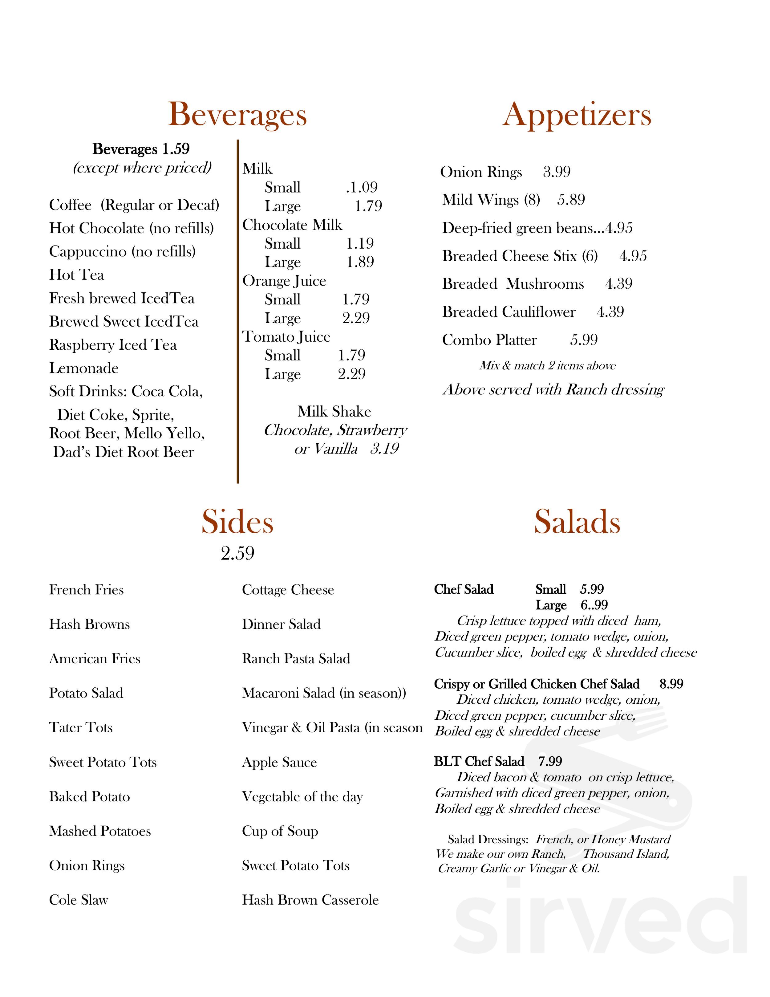 Old Log Cabin menus in Pontiac, Illinois, United States