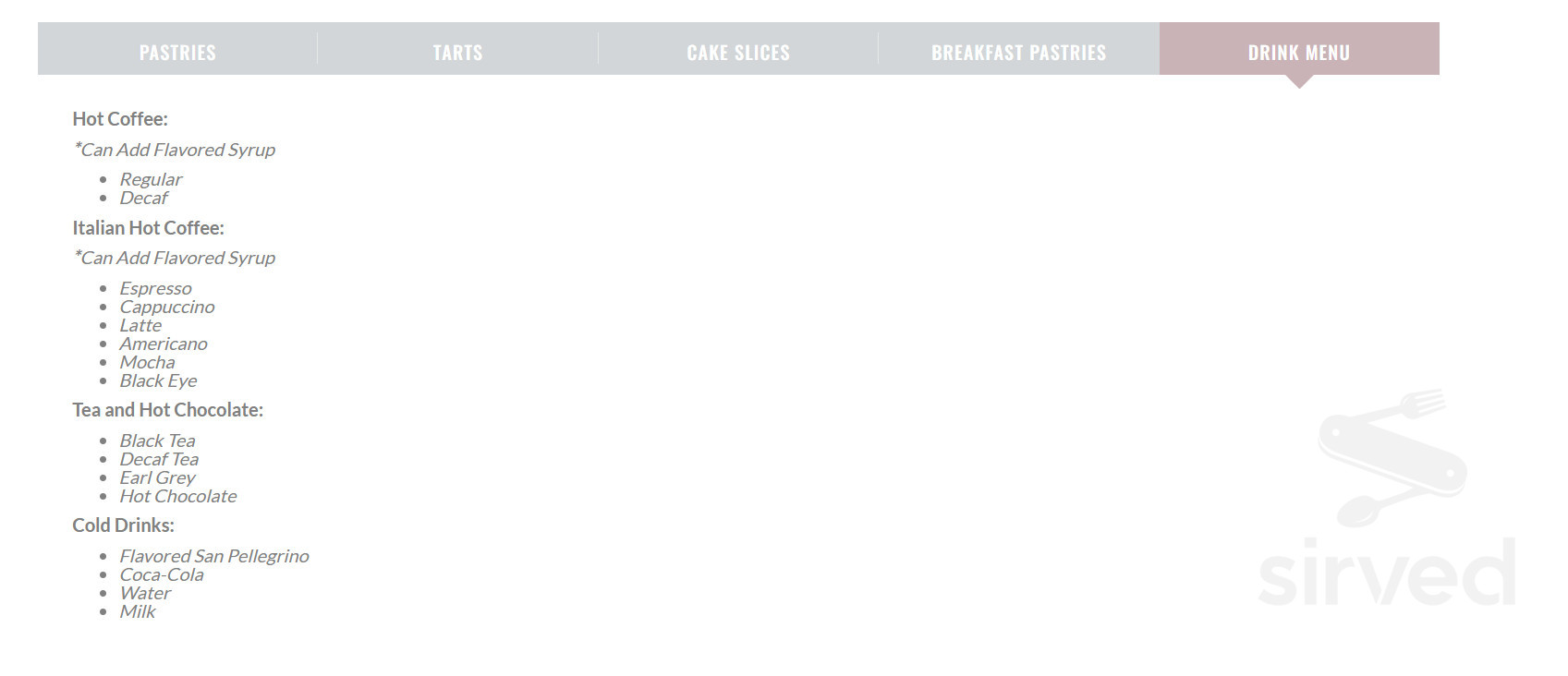 Cerrato's Pastry Shop menu in West Springfield, Massachusetts, USA