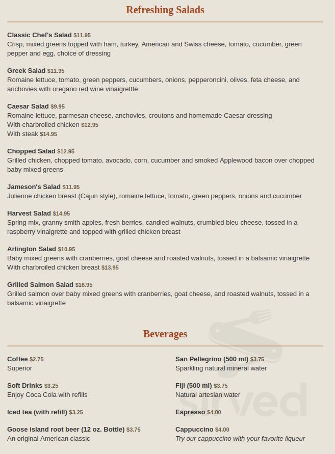Menu - Arlington Heights IL's Jameson's Original Charhouse | Sirved