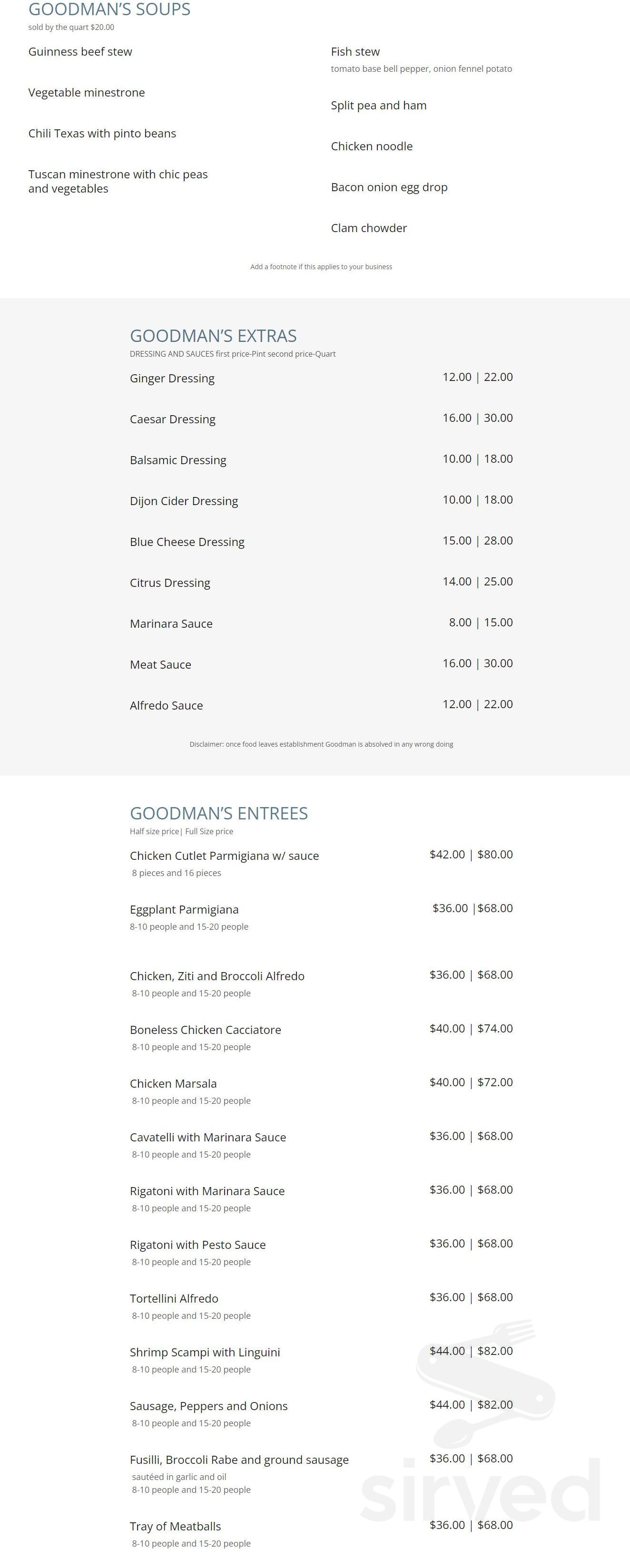 Goodman Hospitality menu in Gloucester, Massachusetts, USA