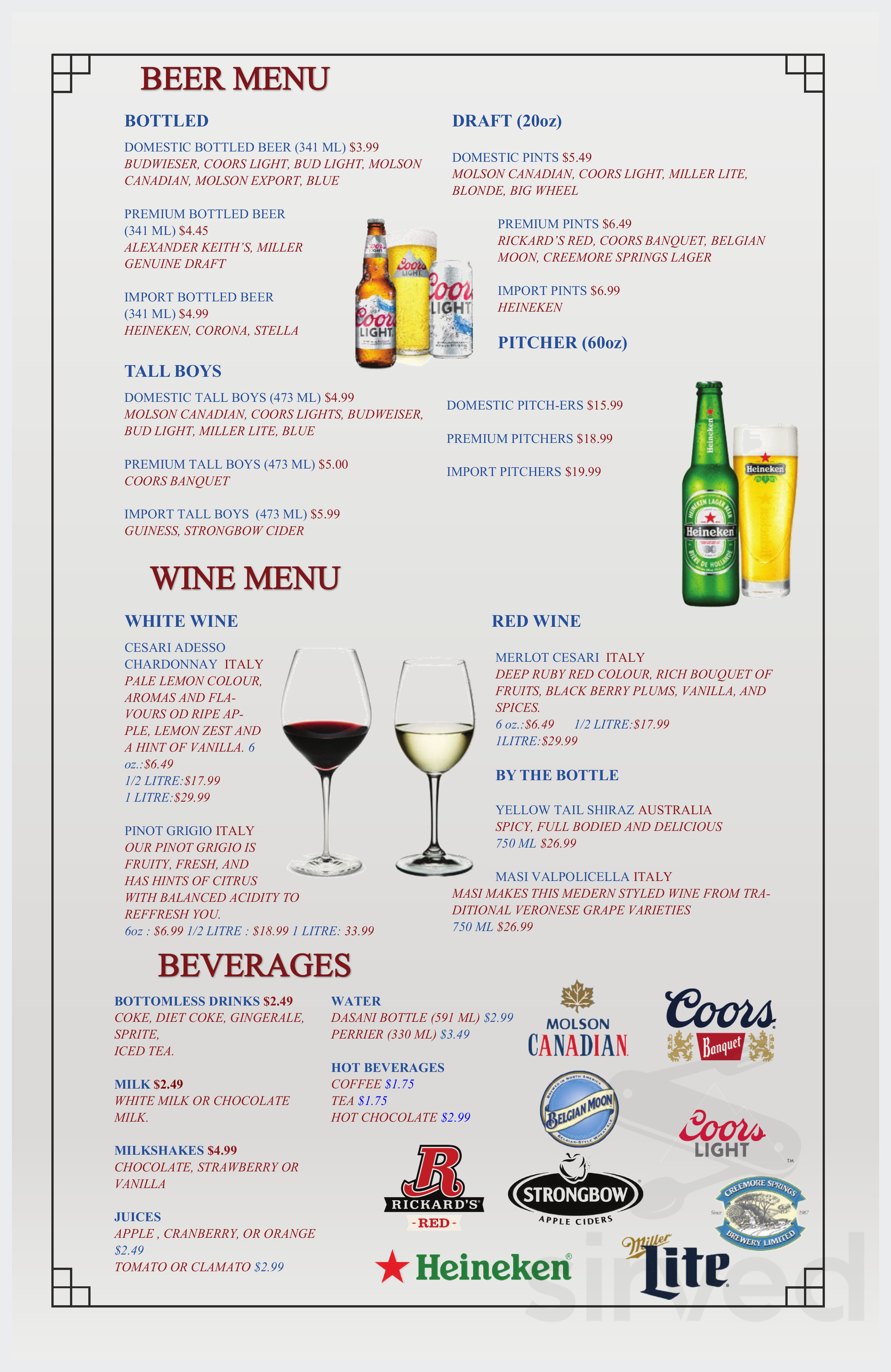 Westney Restaurant and Bar menu in Ajax, Ontario, Canada