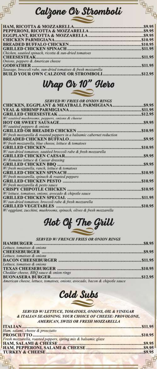 Buonasera Restaurant & Pizza menu in Butler, New Jersey, USA