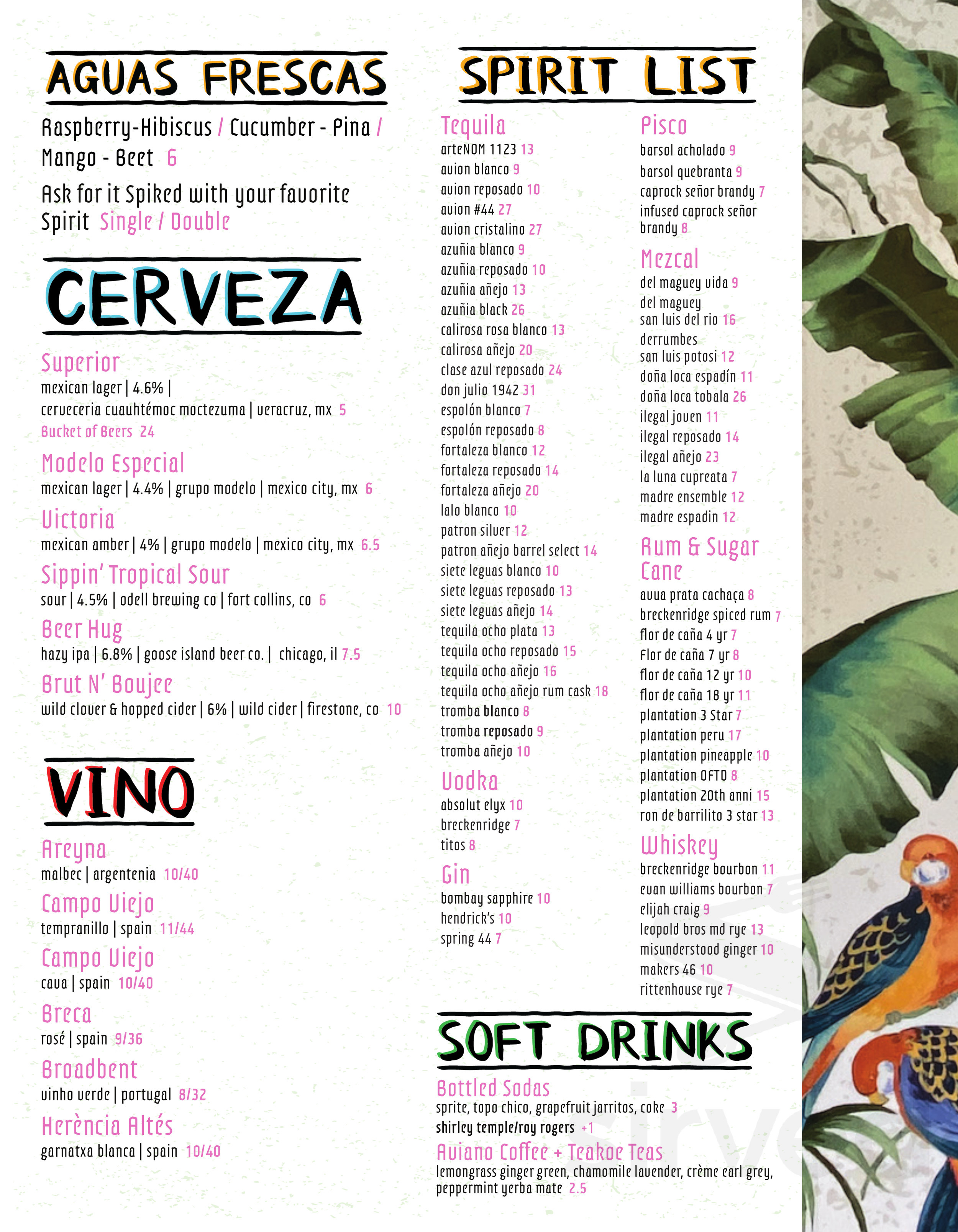 Mister Oso menu in Denver, Colorado, USA