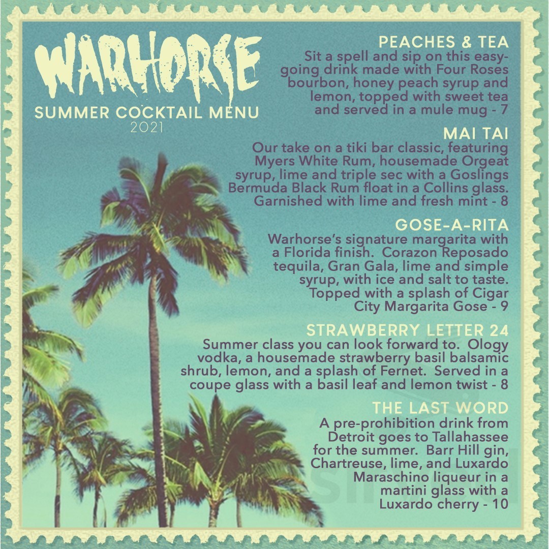 Warhorse Whiskey Bar menu in Tallahassee, Florida, USA