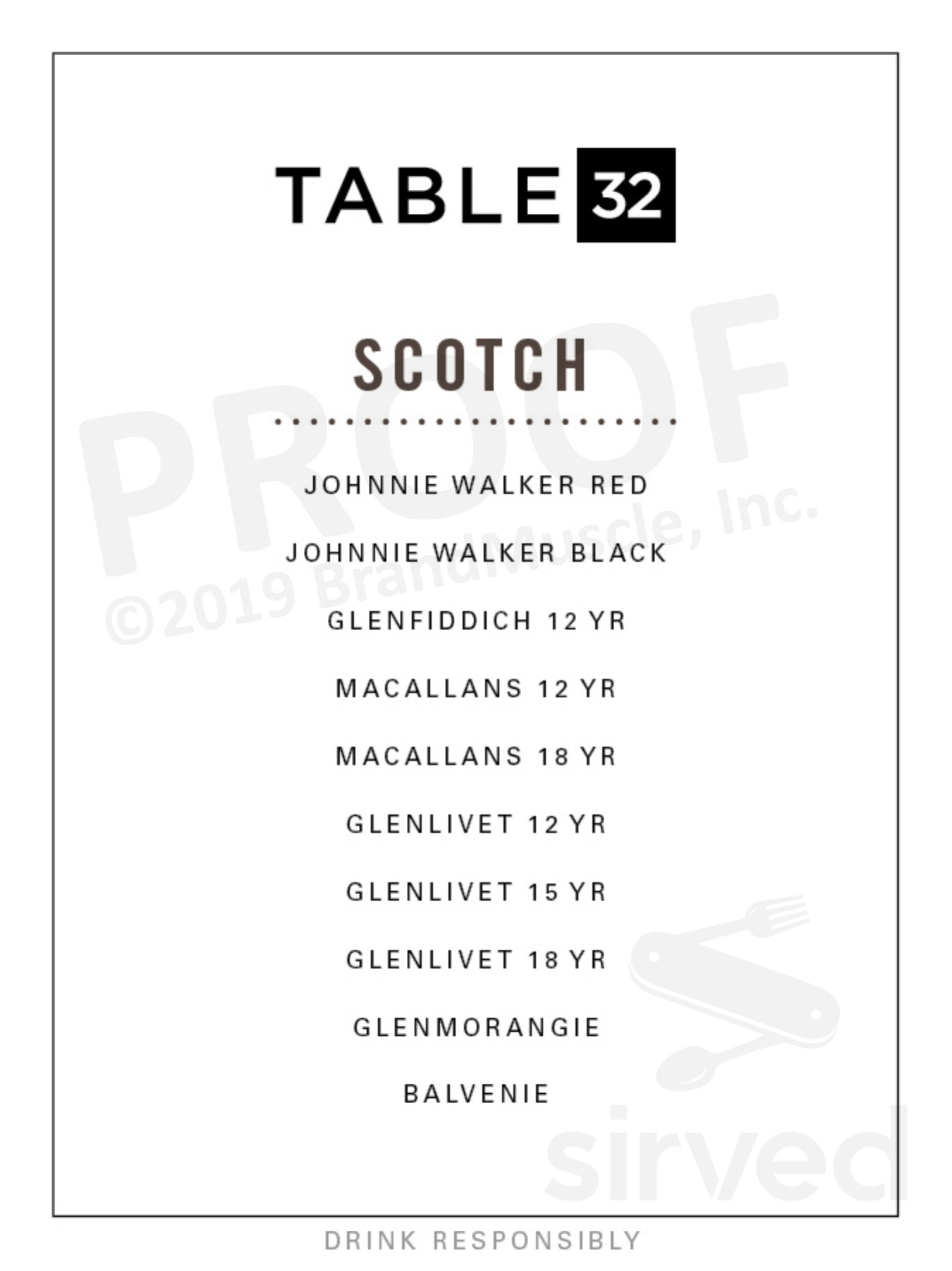 Table 32 menu in Sioux City, Iowa, USA