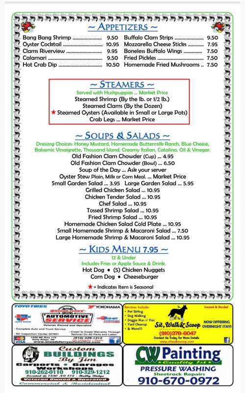 Riverview Cafe menu in Sneads Ferry, North Carolina, USA