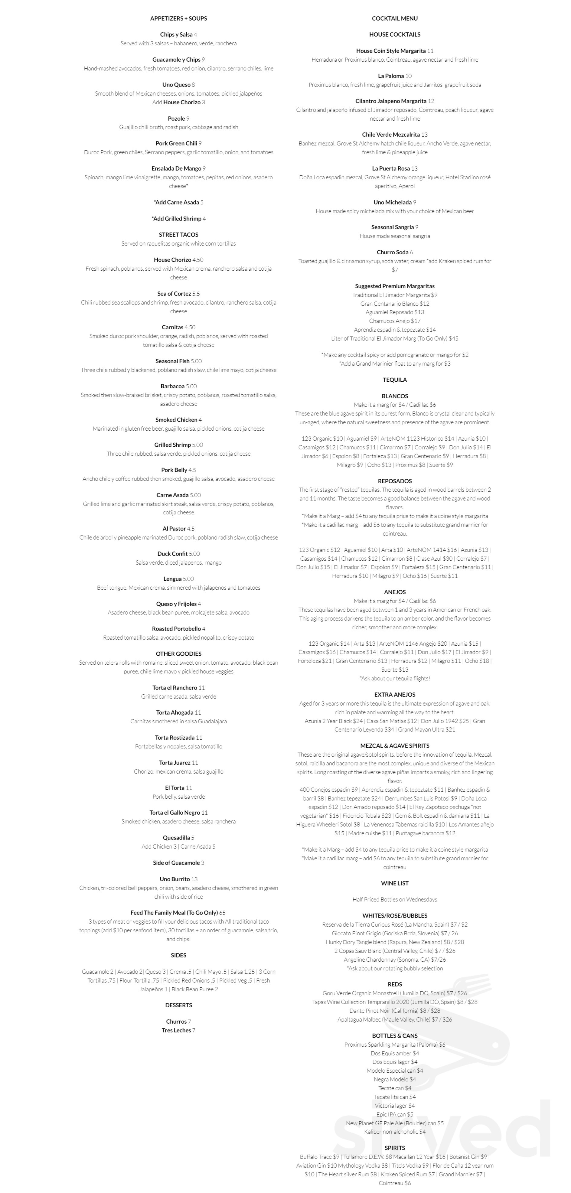Uno Mas Taqueria Menu In Fort Collins Colorado USA