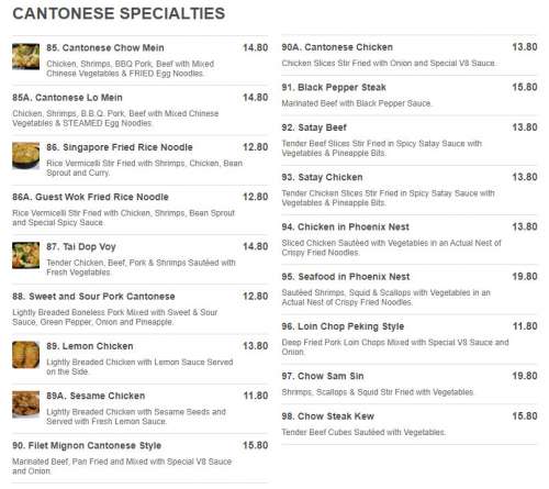 Guest Wok menu in Orangeville, Ontario, Canada