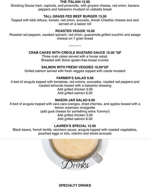 The Mason Jar Cafe menu in Benton Harbor, Michigan, USA