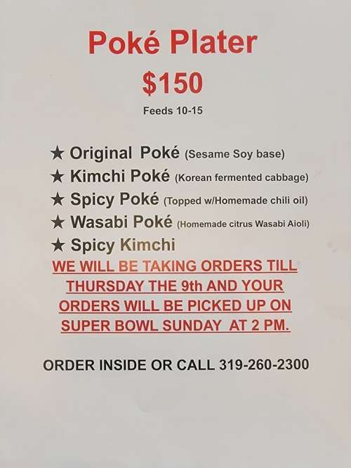 Bobby Q's Hawaiian BBQ menu in Cedar Falls, Iowa, USA