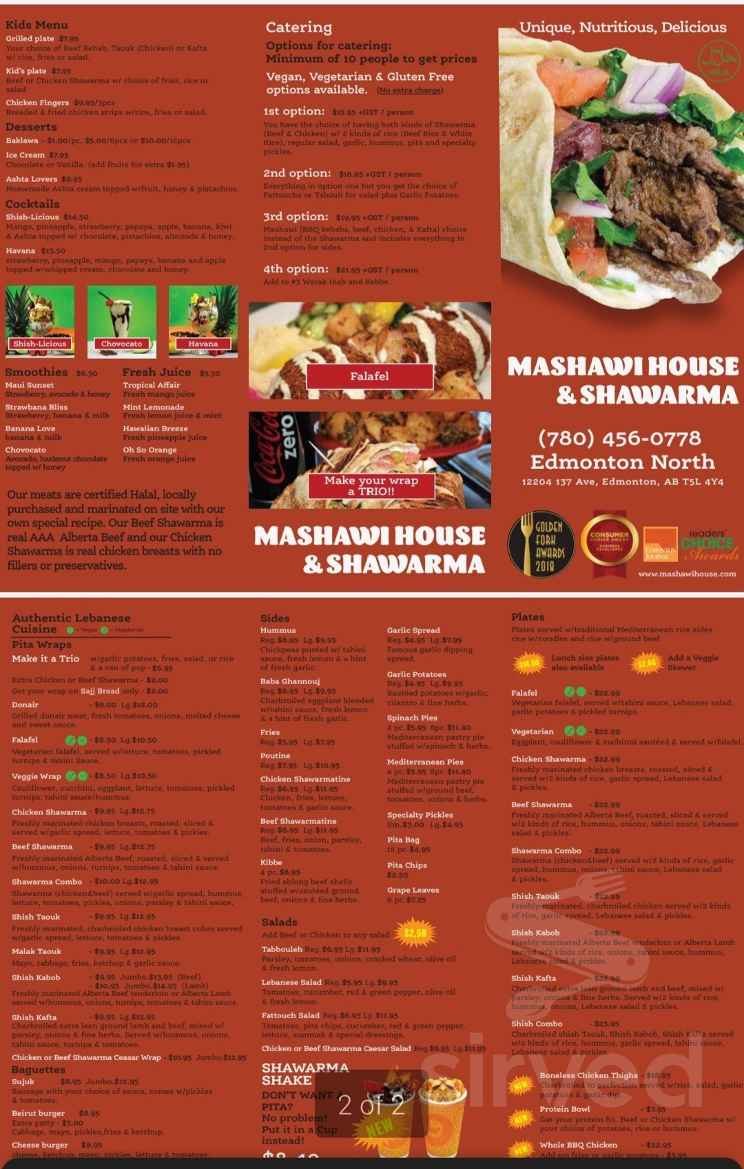 Mashawi House & S hawarma menu in Edmonton, Alberta, Canada