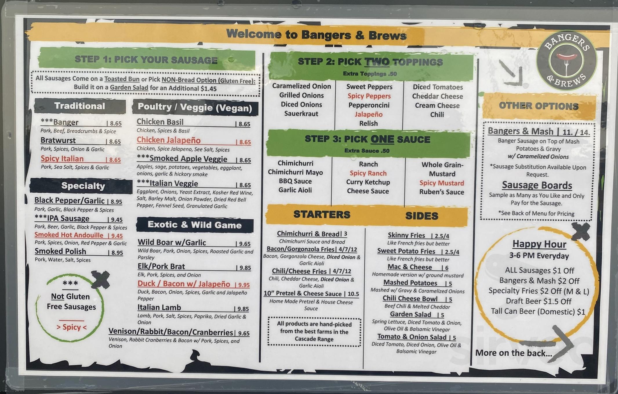 Bangers & Brews - Eastside menu in Bend, Oregon, USA