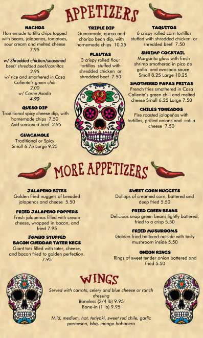 Casa Caliente Mexican Restaurant menu in Highlands Ranch, Colorado, USA
