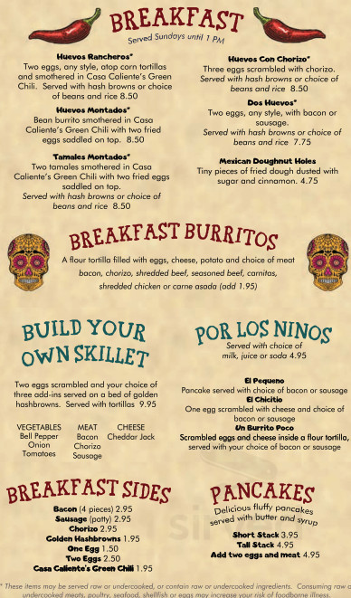 Casa Caliente Mexican Restaurant menu in Highlands Ranch, Colorado, USA